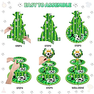 25 PCs Soccer Cupcake Stand 3-Tier and Soccer Cupcake Topper Set, Fiesec Soccer Theme Party Supplies Cardboard Dessert Tower Holder Round Serving Stand Holder Sports Ball