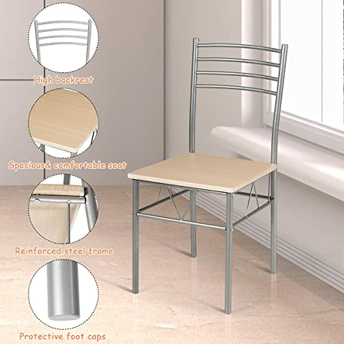 Giantex 5 Piece Dining Table Set, Kitchen Dining Set with Tempered Glass Table Top and 4 Chairs, Dinette Set for 4 for Breakfast Dining Room Kitchen