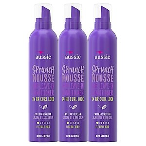 Aussie Leave In Conditioner & Mousse, with Jojoba & Sea Kelp, Sprunch, For Curly Hair, 6.8 fl oz, Triple Pack