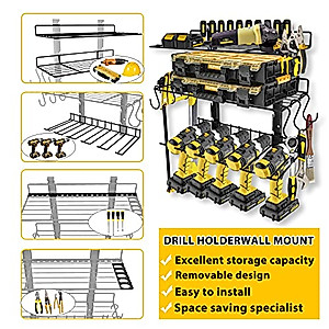 PIGTAB Power Tool Organizer Utility Rack, Drill Holder Wall Mount, Adjustable Height Garage Storage Rack for Drill Screwdriver Pliers Wrenches, Gift for Men, Metal