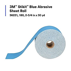 3M Stikit Blue Abrasive Sheet Roll, 36221, No Hole, 2-3/4 in x 30 yd, 180+ Grade, Automotive Sanding Roll Sandpaper for Coating Removal, Body Repair, Auto Sanding