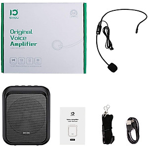 SHIDU Mini Voice Amplifier Portable Rechargeable Bluetooth Speaker with Wired Microphone Headset 10W 1800mAh PA system Supports MP3 Format Audio for Teacher, Taxi Driver, Coaches, Training, Tour Guide