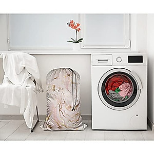 Swono Gold Rose Marble Extra Large Travel Laundry Bag, Dirty Clothes Shoulder Bag with Drawstring, Glitter Dust Painting Heavy Duty Travel Laundry Bag, Machine Wash, Abstract Marbling