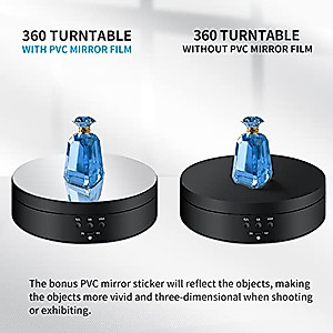 5.4" 360 Degree Motorized Rotating Display Stand Turn Table, 3 Gears Speed Electric Display Turntable with USB Cable for Photography Products Shows, Watch, 3D Models (Black, with PVC Mirror Sticker)