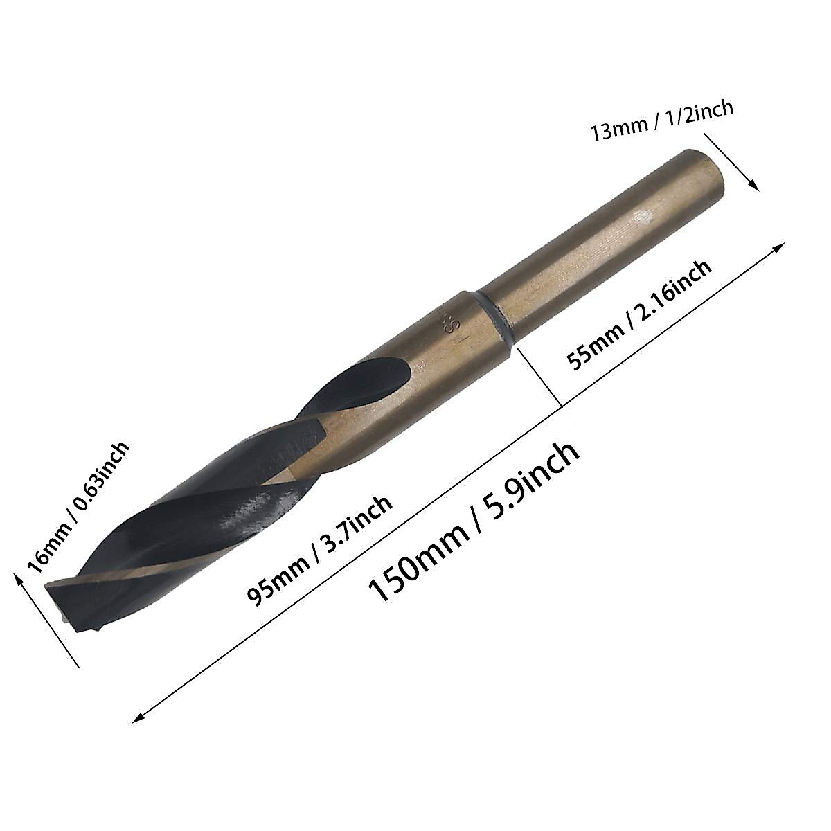 Twist Drill Bit 0.63 in/16mm Reduced Shank High Speed Steel Drill Bit with 1/2" Shank, 118-Degree Black Oxide Drill Bit.