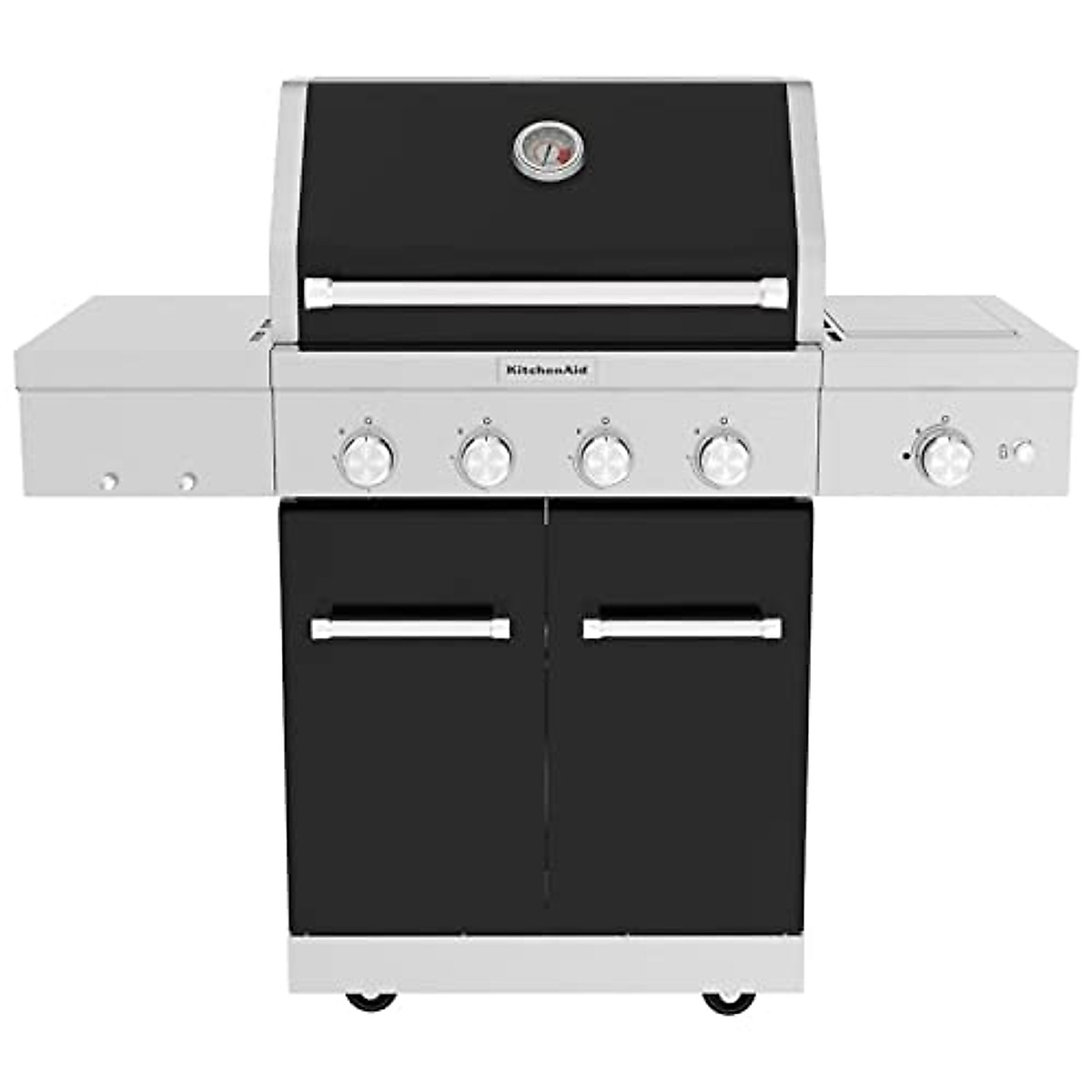 KitchenAid 720-0954L 4-Burner Stainless Steel Free Standing 55000 BTU Propane Gas Grill with Black Cabinet and Side Burner