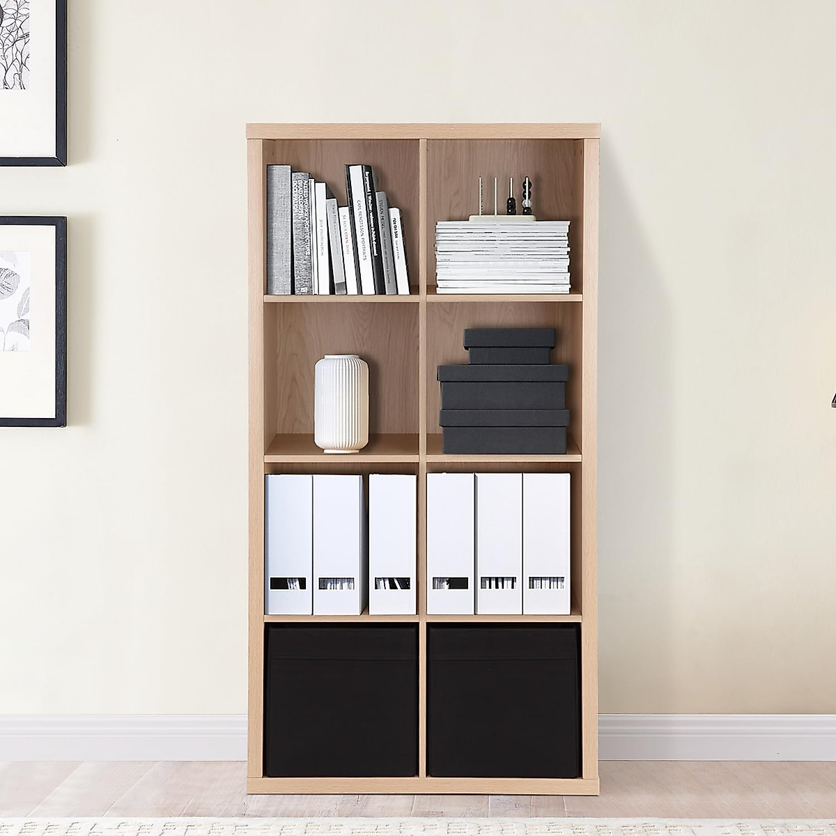 CENSI 8-Cube Storage Organizer Bookcase, Cubic Bookshelf, Natural Oak
