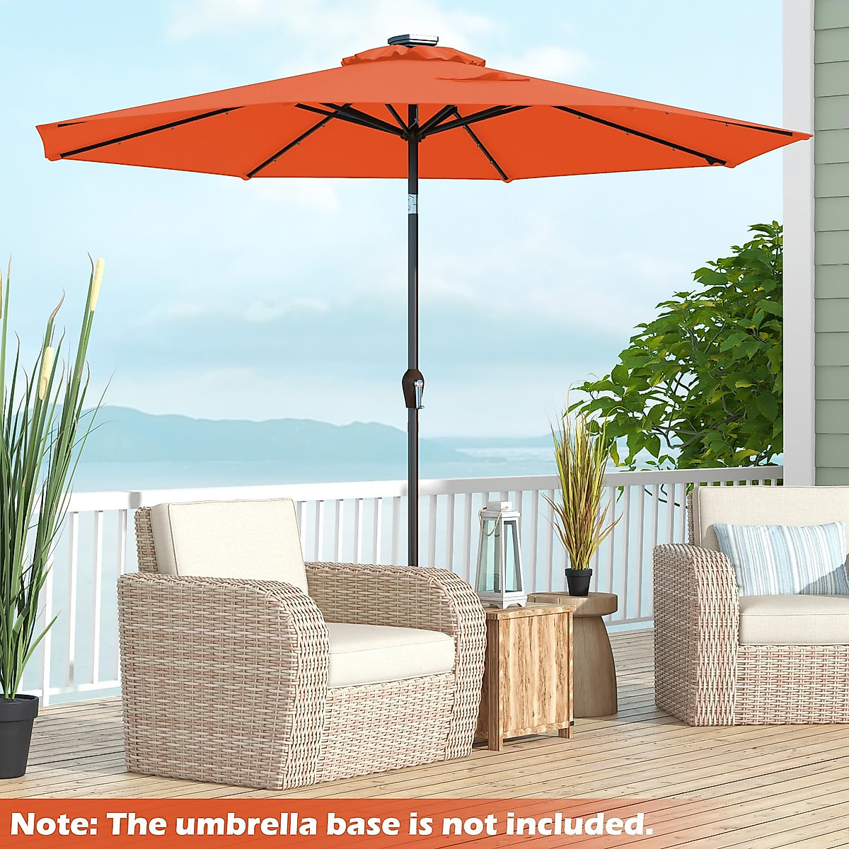 Giantex 9ft Outdoor Patio umbrella with Solar Lights, Table Market Umbrella with Crank and Push-button Tilt System, Solar LED Lighted Patio Umbrella for Backyard Deck Pool Beach (Orange)