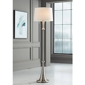 360 Lighting Karl Modern Industrial Floor Lamp Standing 63.75" Tall Brushed Nickel Silver Classic Metal White Tapered Drum Shade Decor for Living Room Reading House Bedroom Family Home