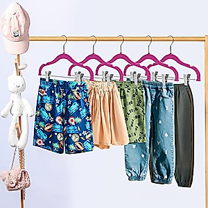 Quality Kids Children's Plastic Non Velvet Non-Flocked Thin Compact Skirt Pant Coat Hangers with Metal Clips for Skirts Pants Blouses 360° Swivel Hook, Jacket, Shirt, Legging, Suit Hangers (Pink, 10)