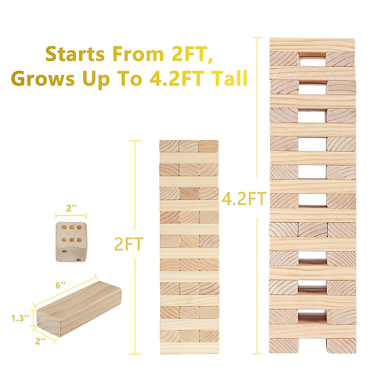 Aivalas Giant Timber Blocks Games, 56 Blocks Large Tower Outdoor/Indoor Games - Includes Carry Bag and Scoreboard, Wood Stacking Yard Games Grows from 2FT to Over 4.2FT for Kids Adults Family