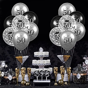 50th Birthday Balloons Decorations 15pcs Black Silver Happy 50th Birthday Party Latex Confetti Balloons for Men Women 50th Anniversary Happy Birthday Party Decor Supplies 12 inches