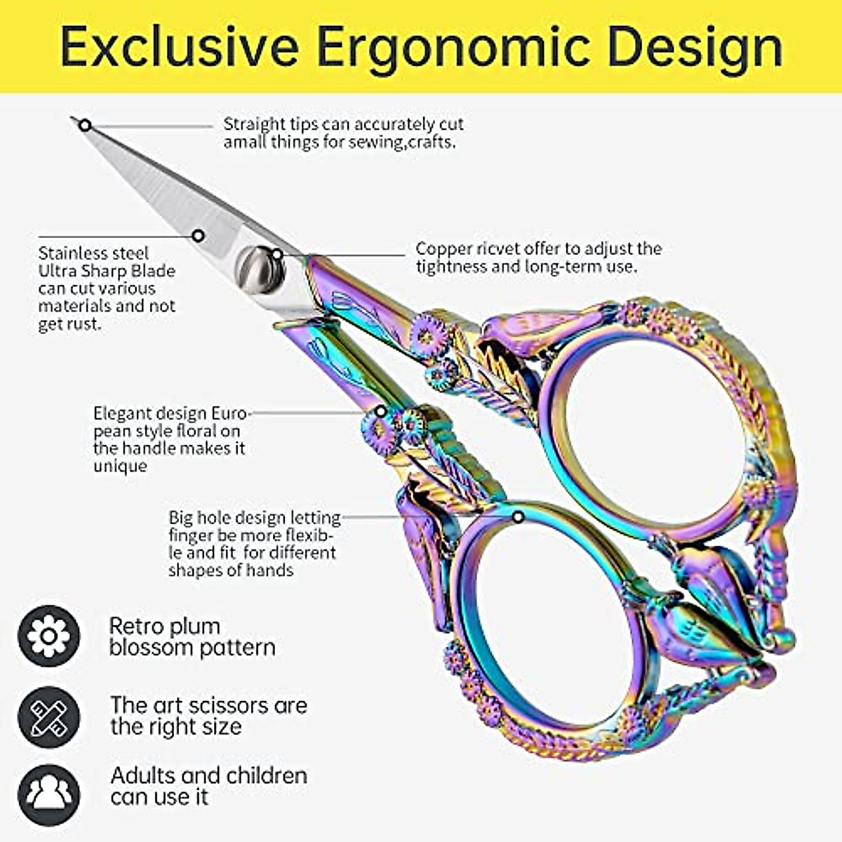 GLEXAL Crochet Scissors –Professional Grade Shears for sewing,Craft, Artwork, Crochet,trimming,Needlework,Yarn, Handicraft DIY Tool,Thread,Beauty Hair,4.5in Rainbow…