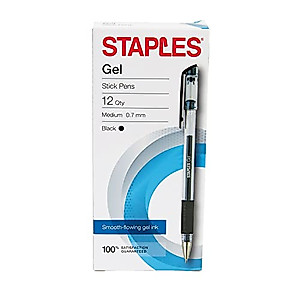 STAPLES 501955 Gel Stick Pens Medium Point Black Dozen (11246-Cc)