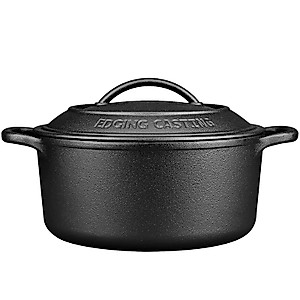 EDGING CASTING Pre-Seasoned Cast Iron Dutch Oven Pot with Lid Dual Handle, Round 5 Quart, Black