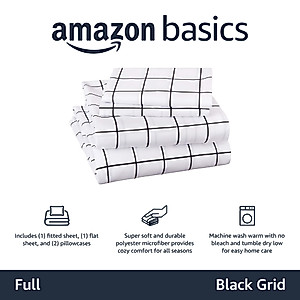 Amazon Basics Soft Microfiber 3-Piece Bed Sheet Set with Elastic Side Pockets, Full, Tide Pool Simple Stripe, Striped