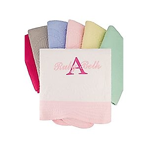 Personalized Baby Blankets for Girls and Boys - Monogrammed Baby Blanket with Embroidered Name - Super Soft and Cozy Cotton Baby Quilt with Scalloped Edges - 36x46 Inches - White