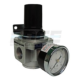 HEAVY DUTY IN-LINE COMPRESSED AIR PRESSURE REGULATOR FOR AIR COMPRESSOR, 7 TO 215 PSI ADJUSTABLE, HIGH FLOW RATE, WALL BRACKET AND GAUGE INCLUDED (3/4" NPT, 140 CFM)