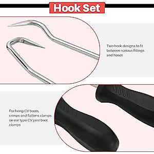 DASBET Hose Clamp Pliers Kit, 2pcs Cross Slotted and Flat Band Hose Clamp Pliers Repair Tools, 2Pcs Hose Removal Hooks, 4Pcs Hose Clamp Pliers Set