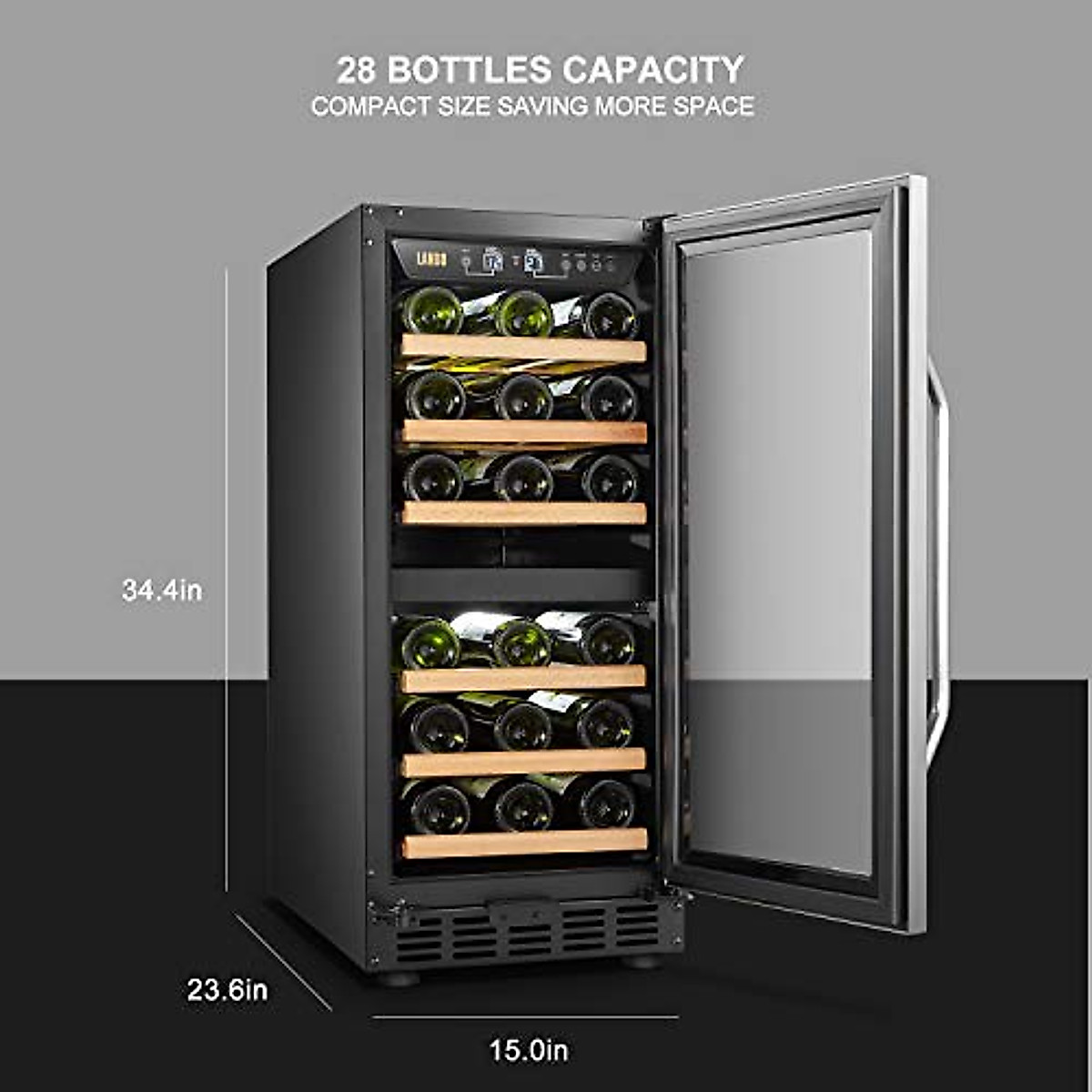 Lanbo 15 Inch Wide Dual Zone Compressor Wine Refrigerator, 28 Bottle