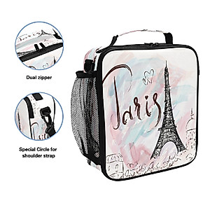 UOYO Paris Eiffel Tower Kids Lunch Box, Romantic Lunch Bag for Girls Boys Insulated Lunchbox Reusable Cooler Bag Portable Thermal Meal Tote for Office Work Back to School