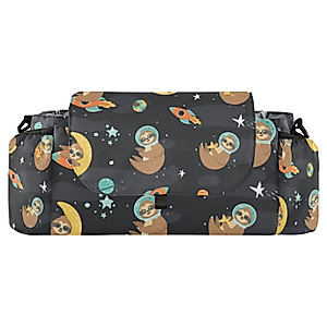 Sloth Astronaut Rocket Stroller Organizer with Cup Holder Universal Stroller Organizer Bag Detachable Shoulder Strap Stroller Accessories for Diaper Snacks Toys Keys Fit All Baby Stroller