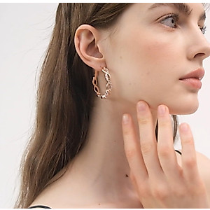 Gemini Women 18K Yellow Gold Plated Crystal Big Round Hoop Pierce Earring birthday Gift Sz 4cm Diameter