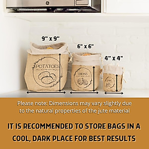 Potato Storage Bag | Natural Jute Potato Onion Garlic Storage Set for Pantry | Breathable & Fresh Onion Potato Storage | Easy to Clean Potato and Onion Storage Bag | Air Flow, Light Blocking