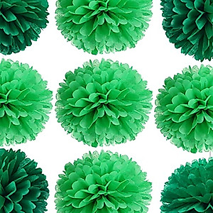 14" Green Tissue Pom Poms Kit DIY Decorative Paper Flowers Ball for Birthday Party Wedding Baby Shower Home Outdoor Hanging Decorations, Pack of 10