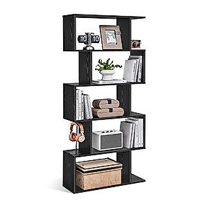 VASAGLE Bookshelf, 5-Tier Bookcase, Tall Display Shelf, Freestanding Storage Shelf, Room Divider, for Home Office, Living Room, Bedroom, Study, Ebony Black ULBC062T56