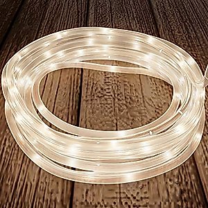 Pure Garden 50-LG1009 Outdoor Rope Solar Powered Cable String 100 LED Lights with 8 Modes for Patio, Backyard Garden, Events (Warm White)