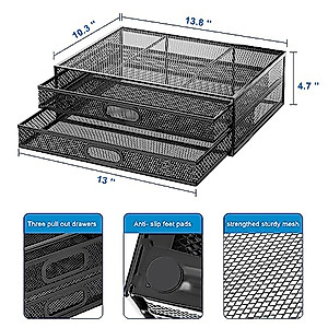 Monitor Stand Riser with Drawer - Metal Mesh Desk Organizer with Dual Pull Out Storage Drawer,Office Supply for Computer, PC, Laptop, Printer, Notebook, iMac (Black)