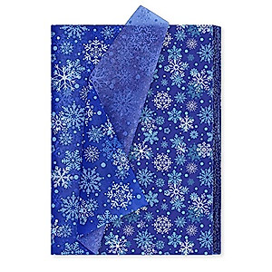 Whaline 100 Sheets Winter Tissue Paper Snowflakes Printed Gift Wrapping Paper Dark Blue White Snow Flakes Xmas Art Tissue Paper for Christmas DIY Crafts Gift Bags Winter Party Decor, 13.8 x 19.7"