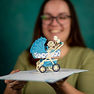 Baby Shower Pop Up Card for Boy Girl by DEVINE Popup Cards | New Baby Stroller Congratulations Card | Welcome Home Baby Shower Card | 3D Gift Card Thank You Love | Congratulations Baby Card