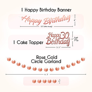EpiqueOne 41-Piece Rose Gold 30th Birthday Decorations for Women | Includes Happy Birthday Banner, Cake Topper, Tissue Pom Poms & More | Easy to Set Up | Also Ideal for Bridal and Baby Showers & More