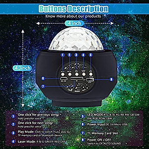 Nezylaf Star Night Light Projector, 3 in 1 Galaxy Starry Night Projector，Galaxy/Stars/Nebula Ocean Wave Projector with Remote Control&Bluetooth Music Speaker, Best Gift for Kids/Adults