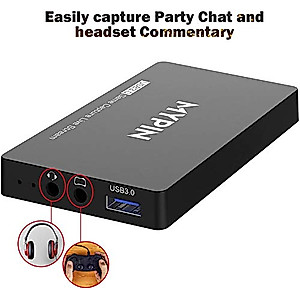 USB3.0 HDR 4K Capture Card for Live Streaming, Capture 1080P@60fps Support Microphone and Gamepad Party Chat for Nintendo Switch/ PS4 /Xbox One 360 /Wii U/Action Camera/DSLR Camcorder