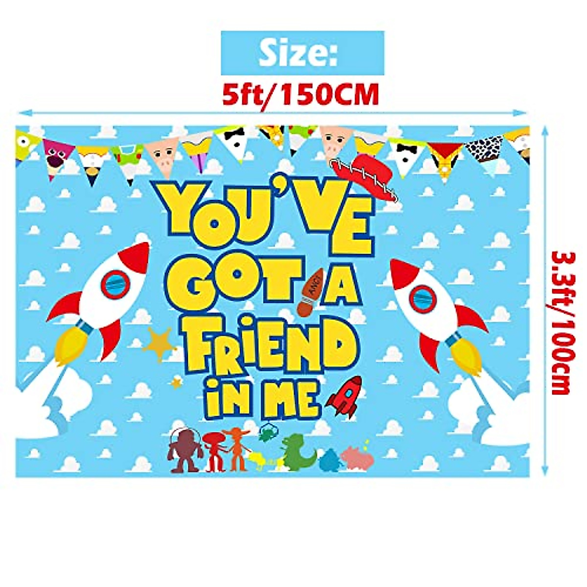 Toy Inspired Story Backdrop Blue Sky White Clouds Backdrops You've Got A Friend in Me Cartoon Story Backdrop for Boys Girls Bday Party Supplies Decorations Background-5x3.3ft