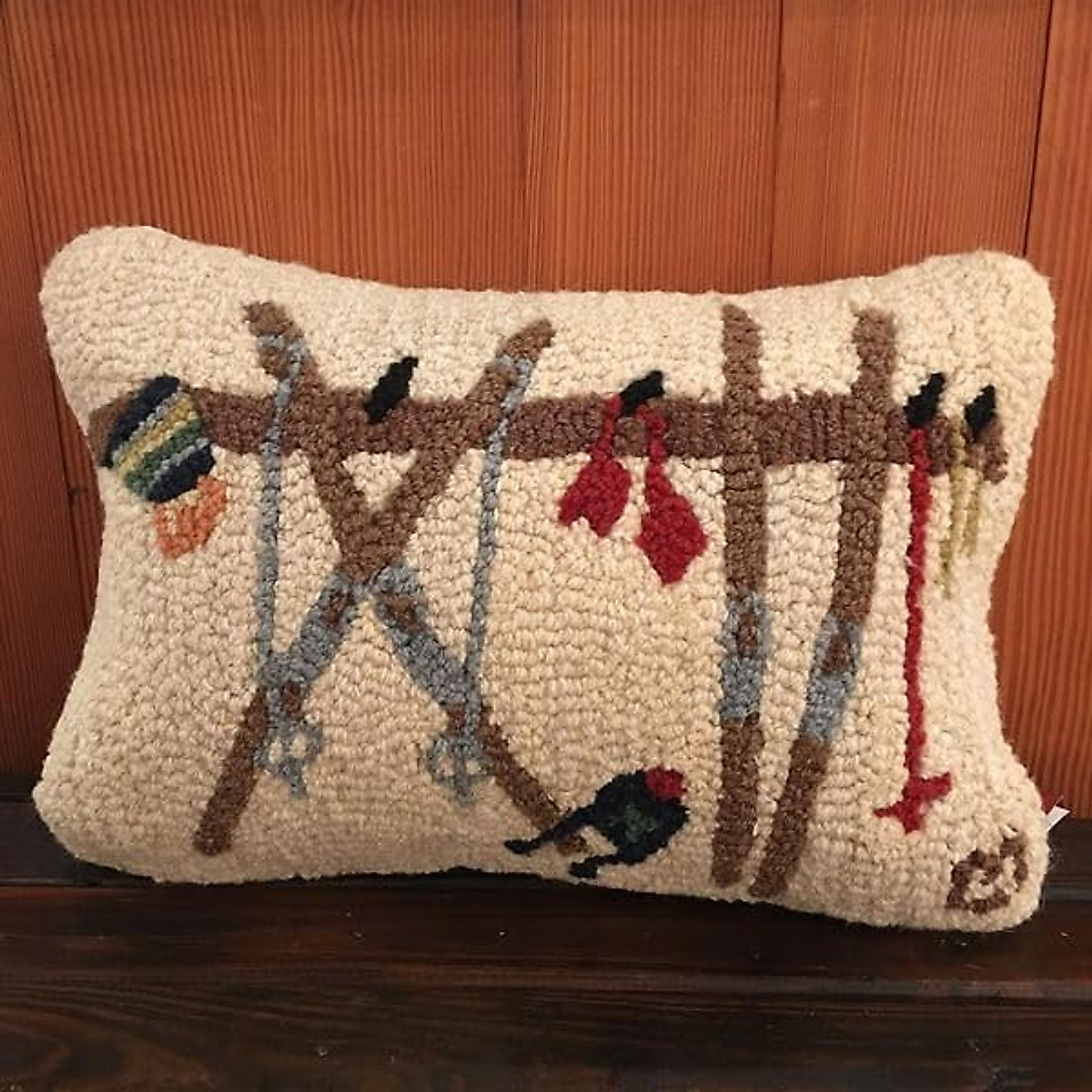 Chandler 4 Corners Artist-Designed Ski Rack Hand-Hooked Wool Decorative Throw Pillow (14” x 20”) Ski Pillow for Couches & Beds - Easy Care & Low Maintenance - Ski & Winter Sports Throw Rug