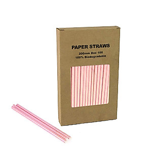 Iridescent Pink Paper Drinking Straws - Box of 100 Biodegradable Pearl Foil Straws for Milk, Juice, Swizzle Sticks for Treat Display Party Decor