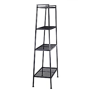 XIAOSENLIN 5-Shelf Modern Bookcase, Freestanding Ladder Bookshelf with Industrial Metal Frame for Living Room Bedroom Home Office (Black-4 Tier)