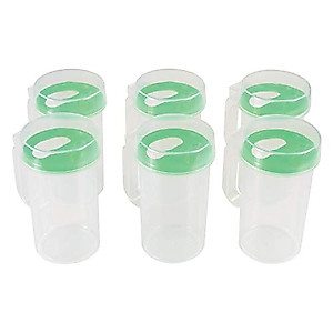 Kaplan Early Learning Kids Easy Pour Pitchers, Set of 6 Clear Montessori Dishwasher Safe 16 oz. Pitchers with Lids for Classroom and Home
