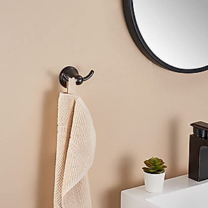 WOLIBEER Bronze Towel Hooks,Bathroom Coat Hook Oil Rubbed Bronze,Farmhouse Robe Wall Hook Double Hanger Wall Mounted 2 Pack Bath Accessories