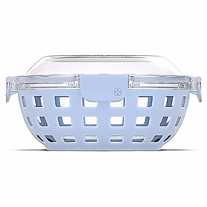 Ello DuraGlass Food Storage Glass Lunch Bowl Container - Meal Prep Container with Silicone Sleeve and Airtight Lid, 5 Cup, Blue