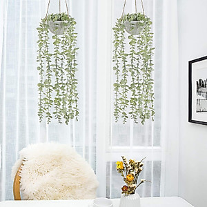 RED SECRET R 2 Pcs Artificial Hanging Plants Fake Eucalyptus Leaves Plants Faux Greenery Vines Hanging Planter Garden Bathroom Bedroom Indoor Outdoor Home Decor
