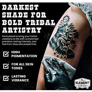 ELEMENT TATTOO SUPPLY - Premium Black Tattoo Ink - Professional Tattoo Ink & Supplies for Outlining, Shading, & Blending - Tribal Tattoo Ink - Permanent Nighthawk Black Ink Tattoo - 1/2 oz Bottle