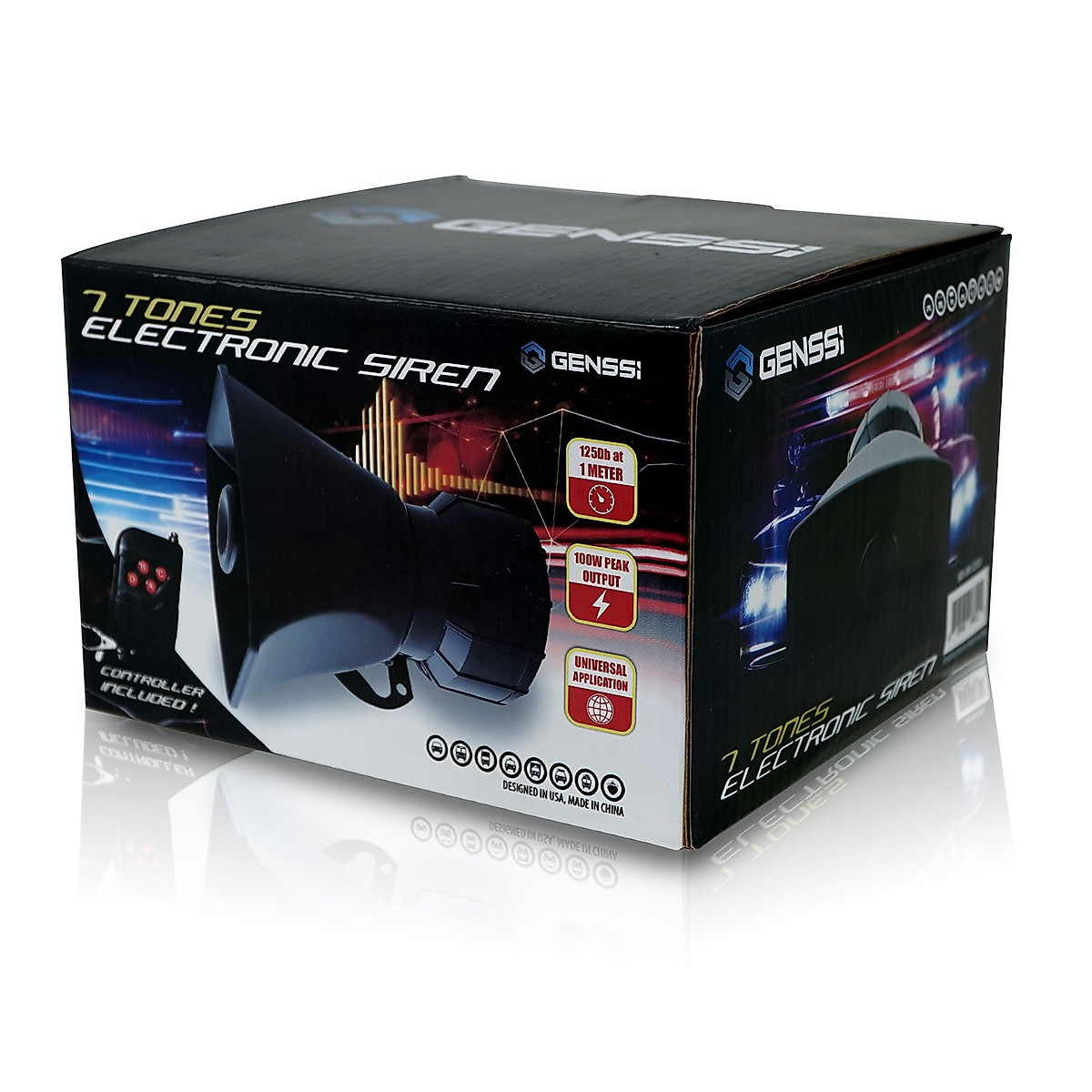 GENSSI Wireless 7 Tone Electronic Siren Emergency Horn Sound System for Police Cars Fire Trucks with Remote Control