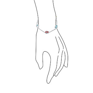 Delicate Dainty Turkish Amulet Talisman Protection Good Luck Five Multi Color Yellow Red Blue Hamsa Fatima Hand and Evil Eye Charm Bracelet For Teen For Women .925 Sterling Silver