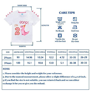 AMZTM Girl 2nd Birthday T-Shirt Dinosaur Party B-Day Themed Tee Toddler Gift(White, 3T)