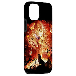 iPhone 12/12 Pro Halloween Wolf, Howling Wolves Family, Space Moon Case